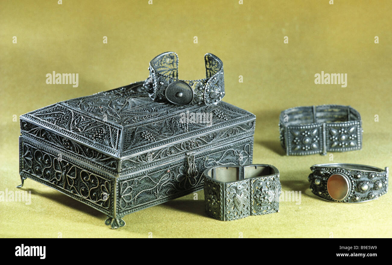 Armenian silversmiths masterpieces a filigree casket and bracelets ...