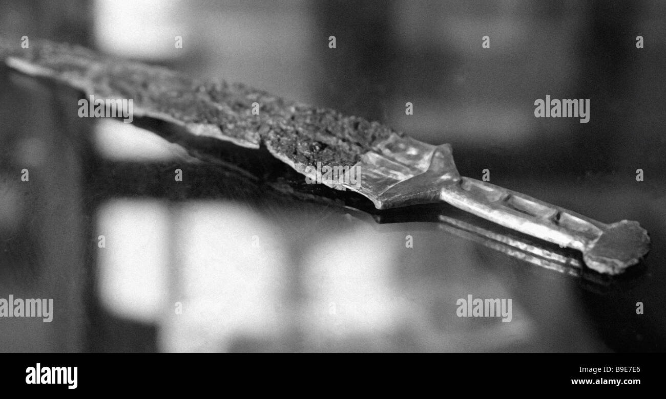 Sword with a gold handle fourth century B C discovered during the ...