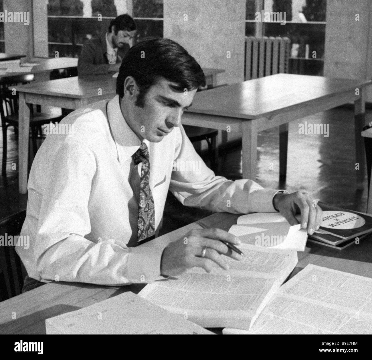 Olympic triple jump champion Viktor Saneev in the reading room of the ...