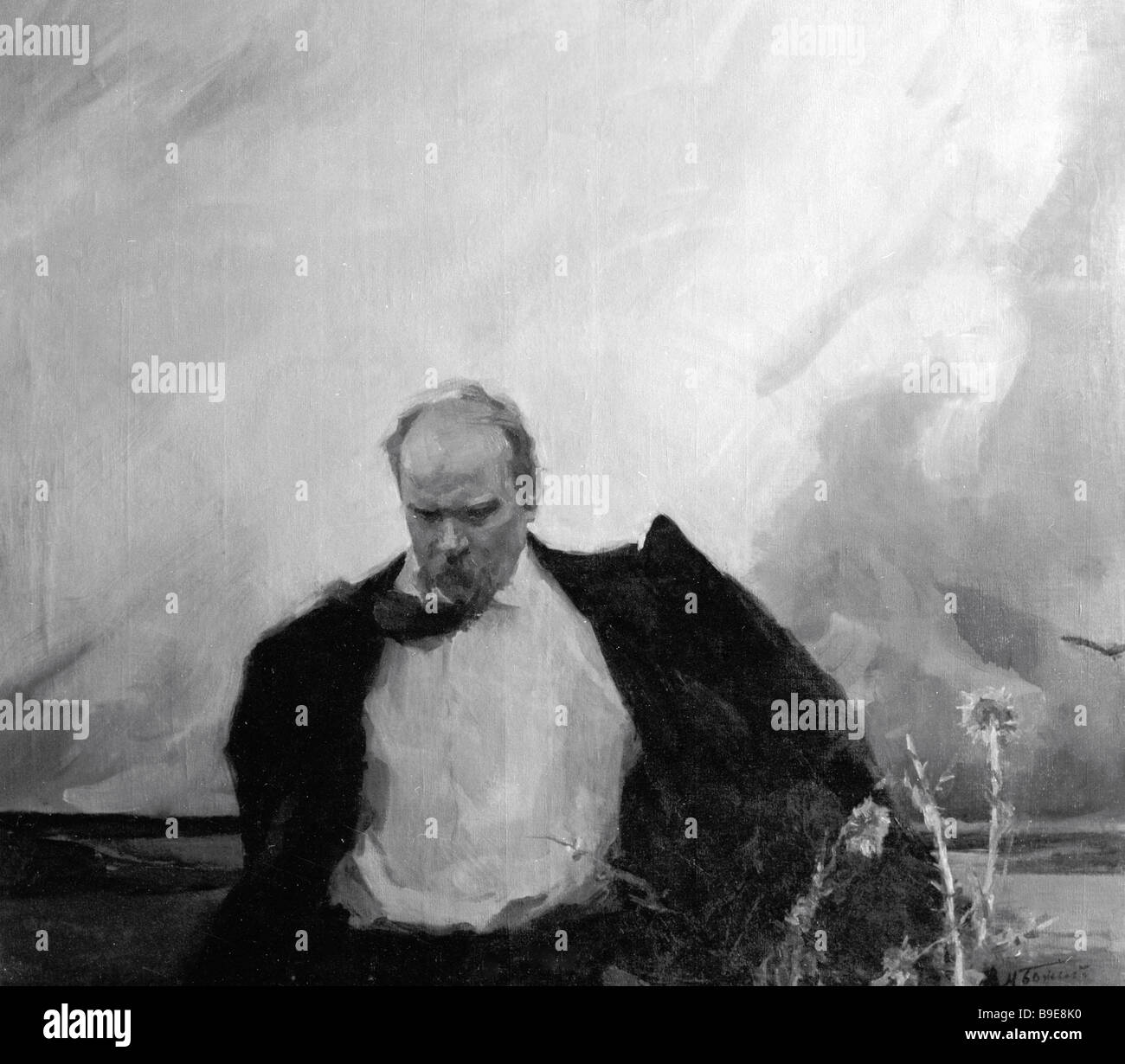 Reproduction of Mikhail Bozhi s painting All in Thoughts Stock Photo ...