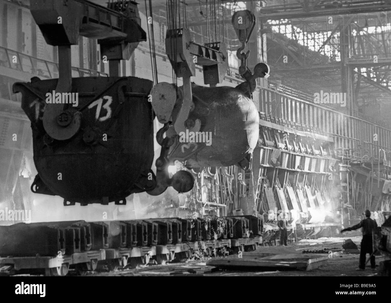 An open hearth plant of Azovstal iron and steel works named after Sergo ...