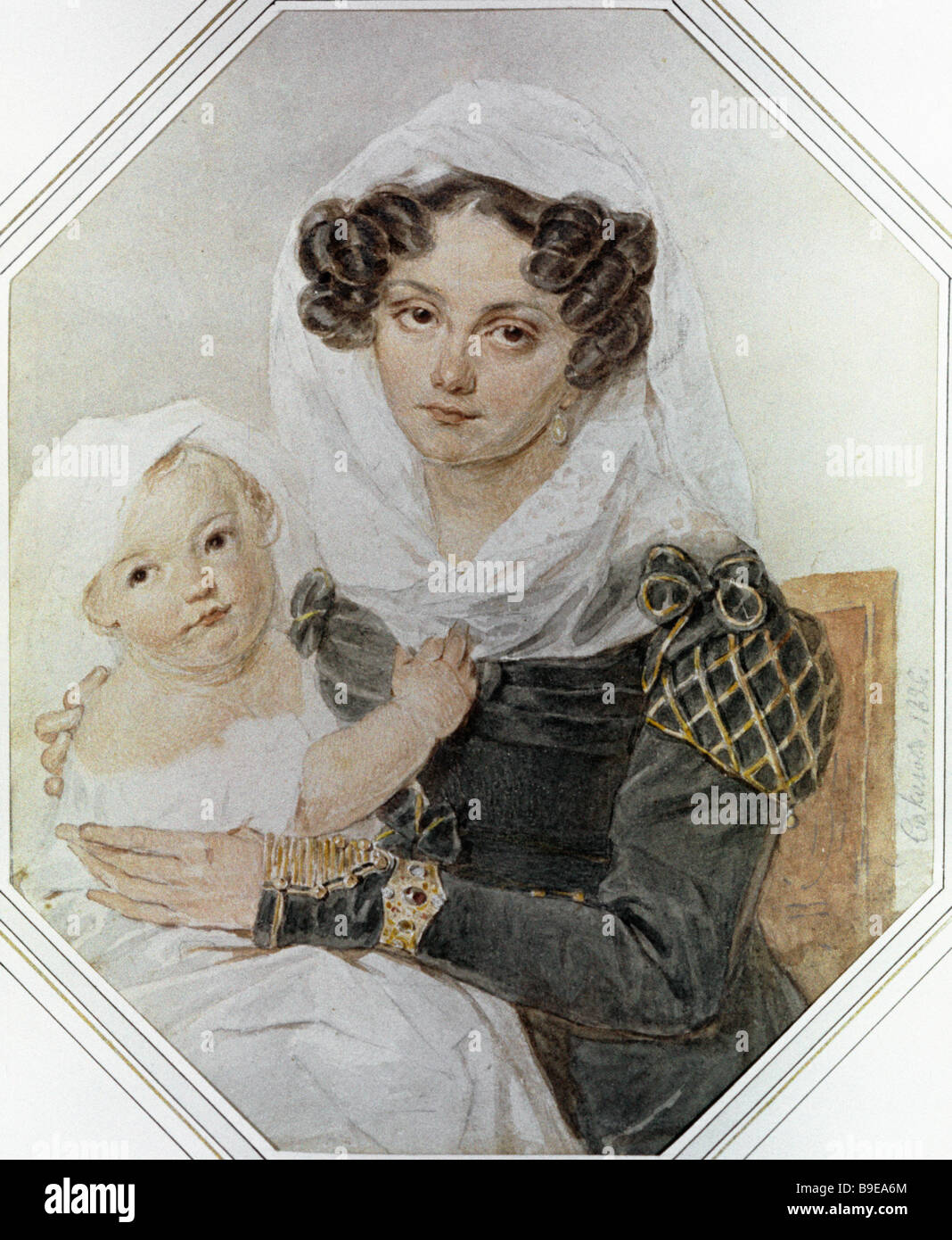 A reproduction of Pyotr Sokolov s portrait of Maria Volkonsky the wife ...