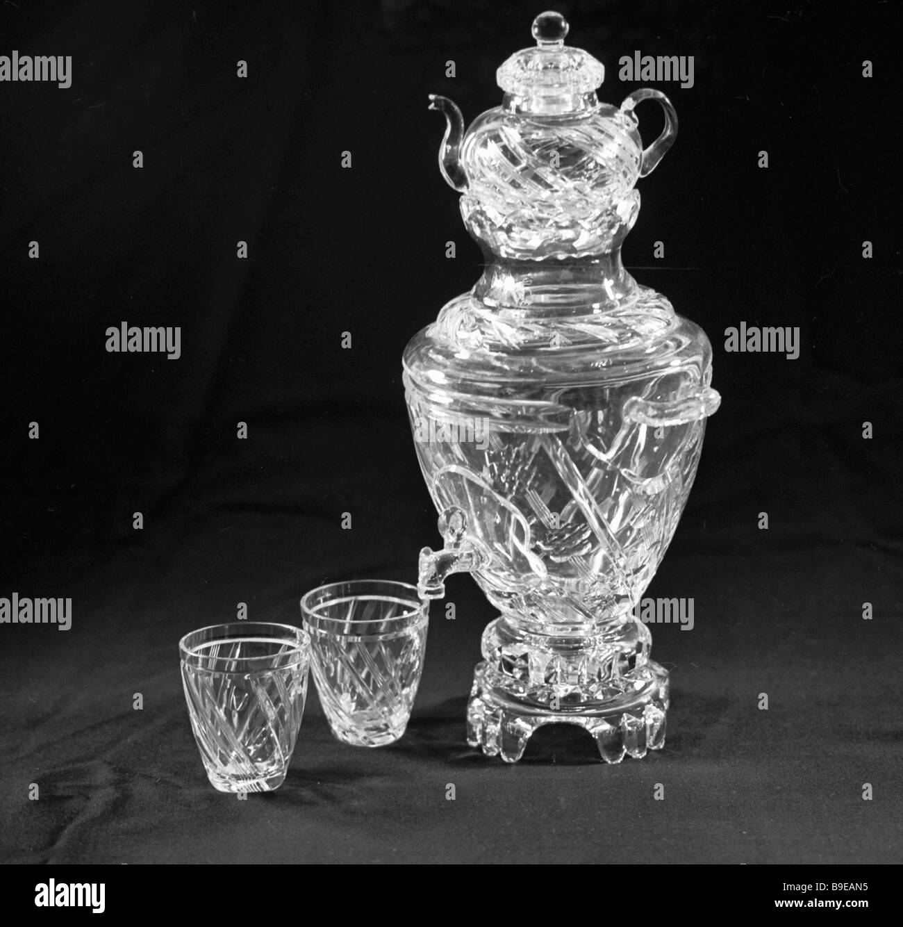 Rock crystal Samovar with a teapot and glasses Made at the Dyadkovo ...