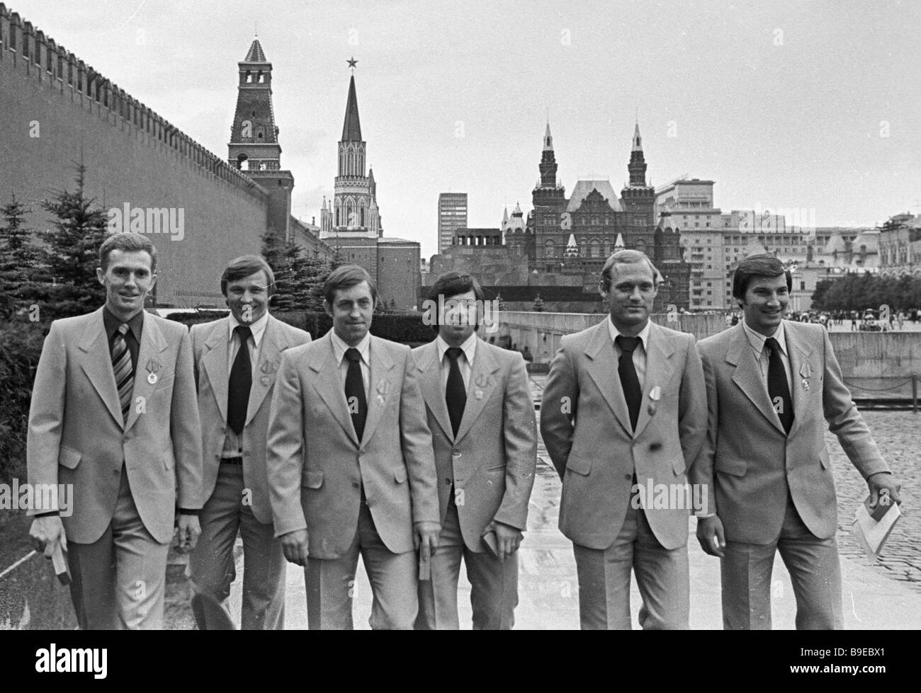 Soviet national ice hockey team players after prize distribution left ...