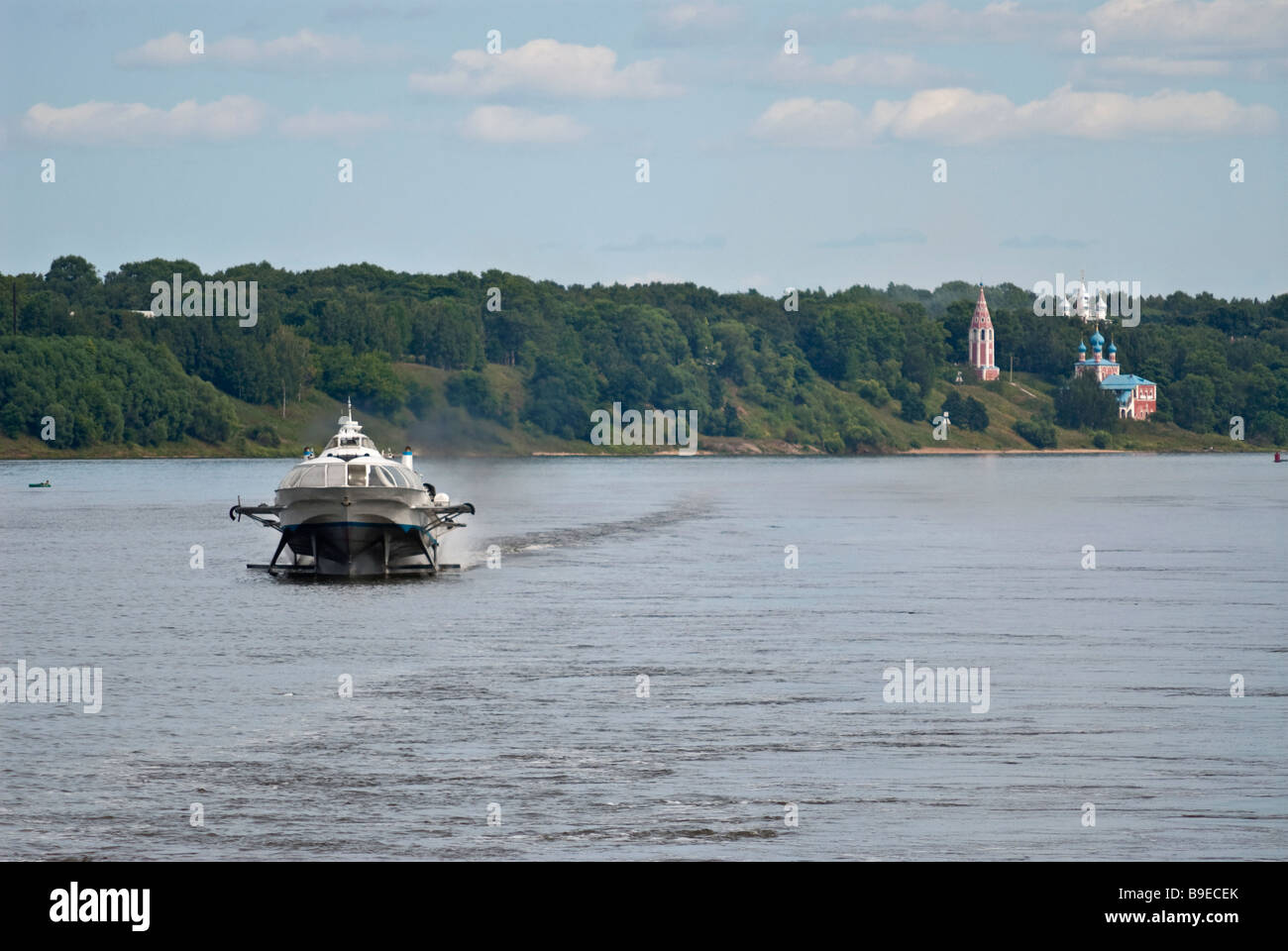 Tutayev, Russia. Hydrofoil on the Volga river, Cathedral of the ...