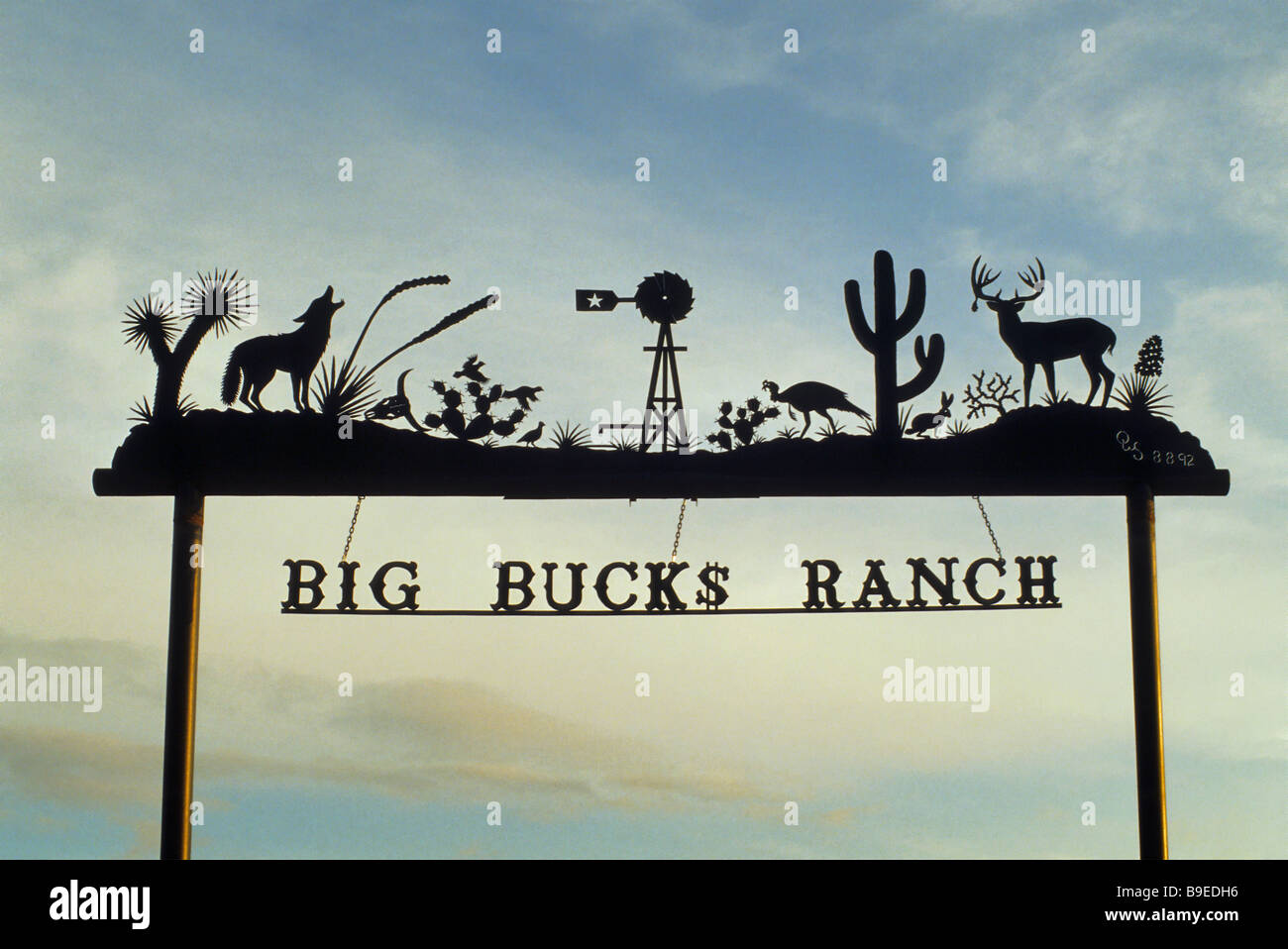 Wrought iron sign at ranch entrance near Marathon at U S 90 highway at ...
