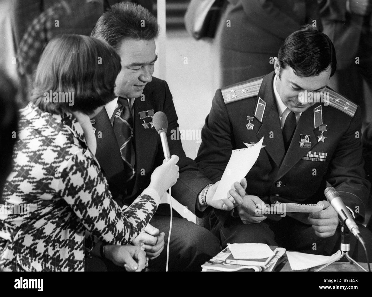 Two time Hero of the USSR pilot astronaut Georgy Grechko center and ...