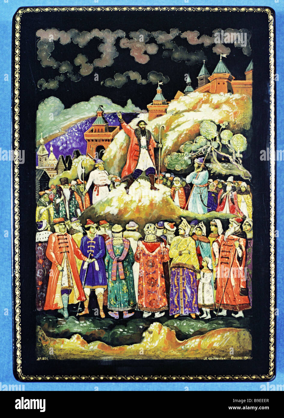 The lid of a Palekh box with the lacquered miniature Minin done by ...