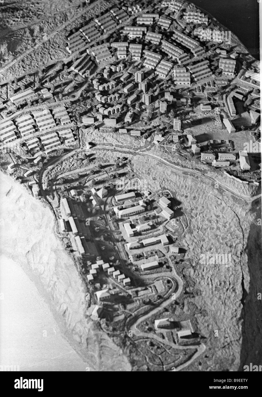 A scale model of a community center adapted to mountain terrain Stock ...
