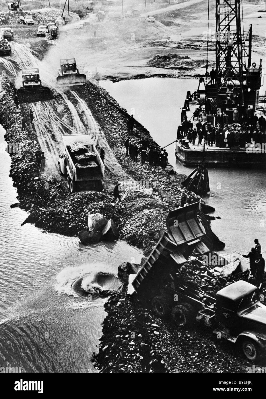 Dam construction on the Kuban River in European Russia s south Stock ...
