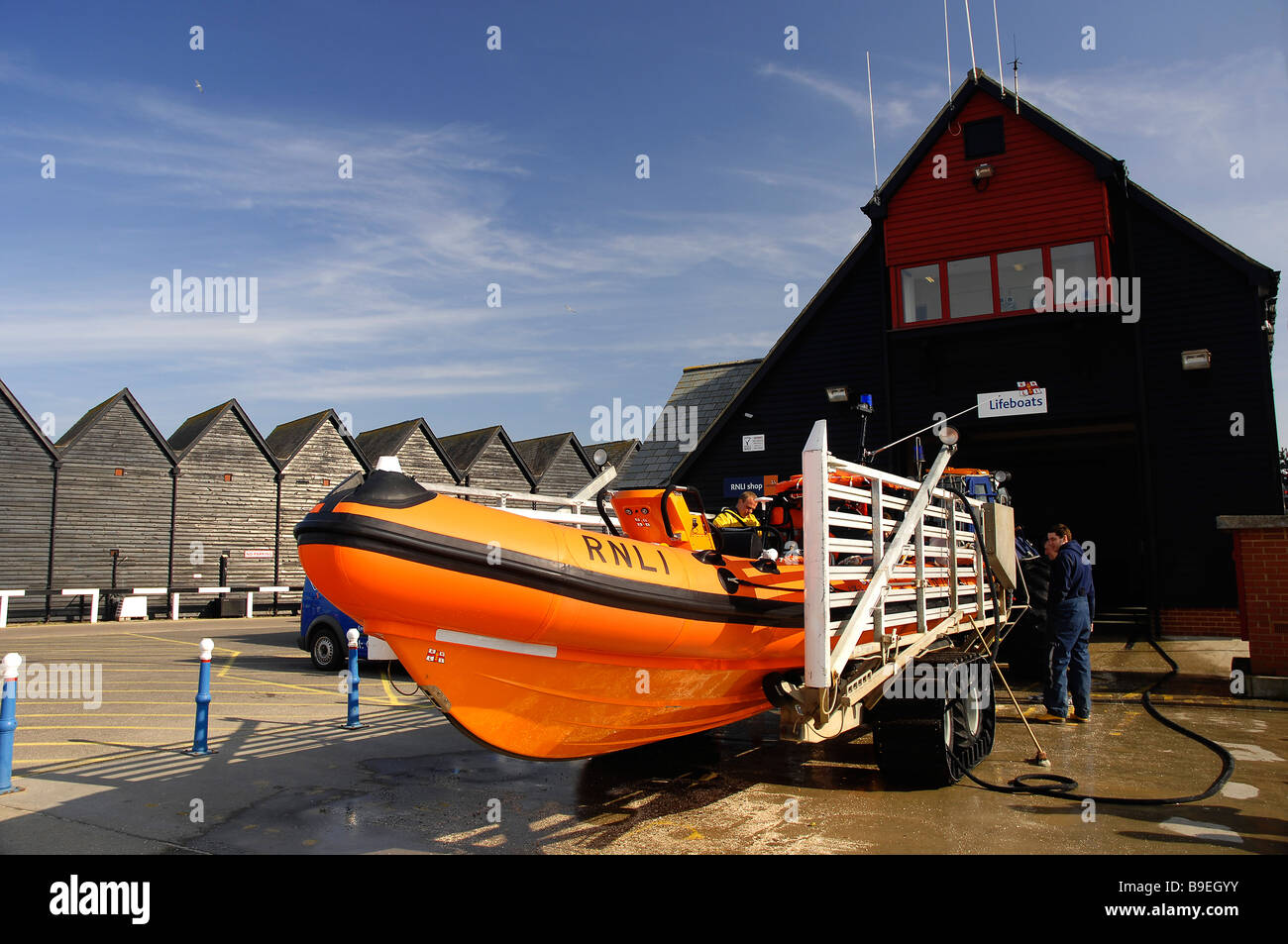inshore life boat on its launching trailer RNLI outside the Whitstable ...