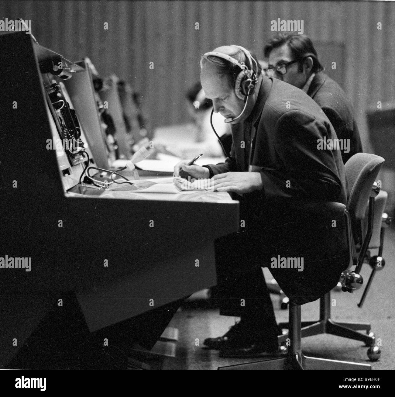 On board documentation experts training at the Soviet mission control ...