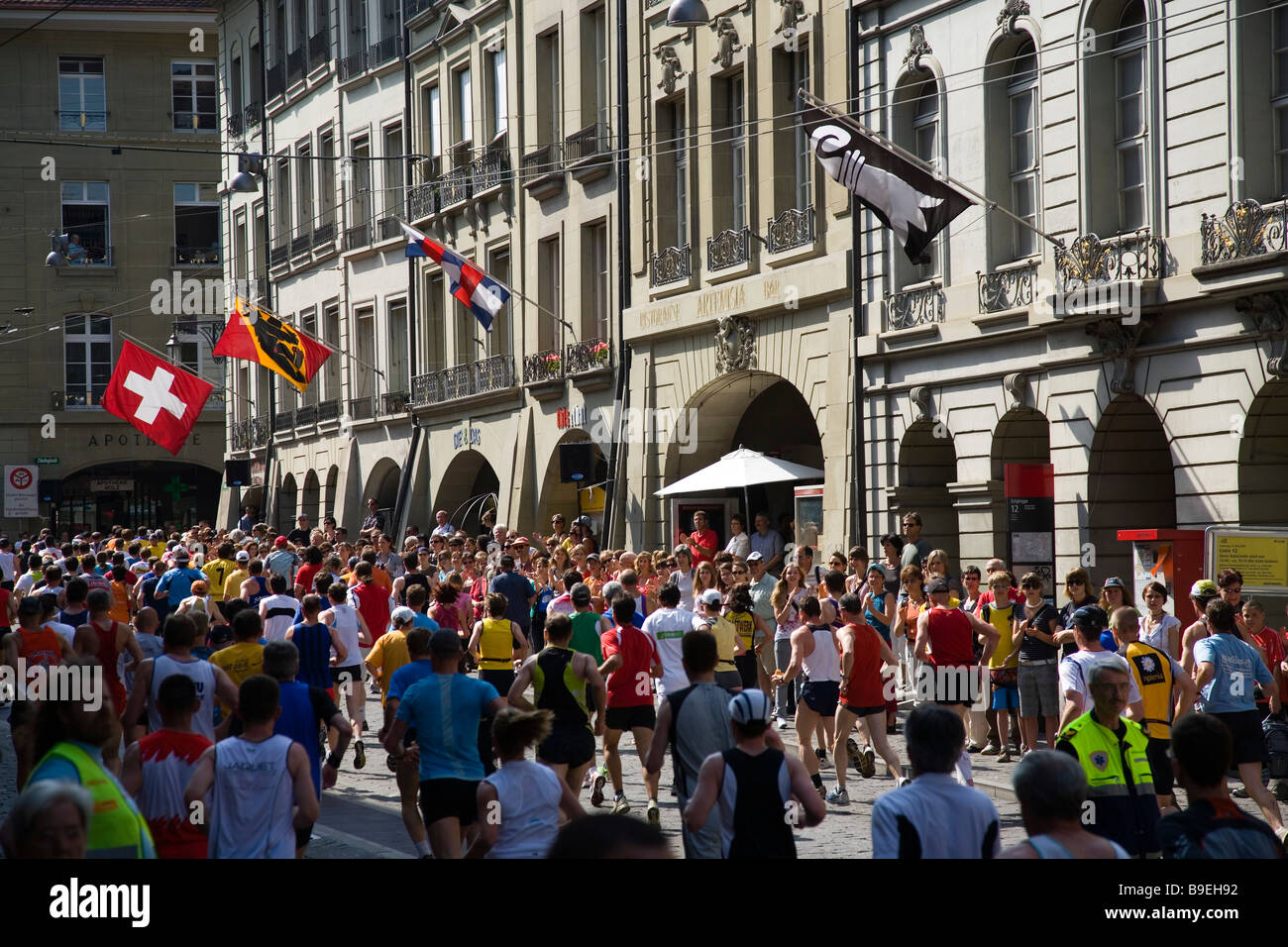 Runners during the Berne Grand Prix Kramgasse Old Town Berne Canton of ...