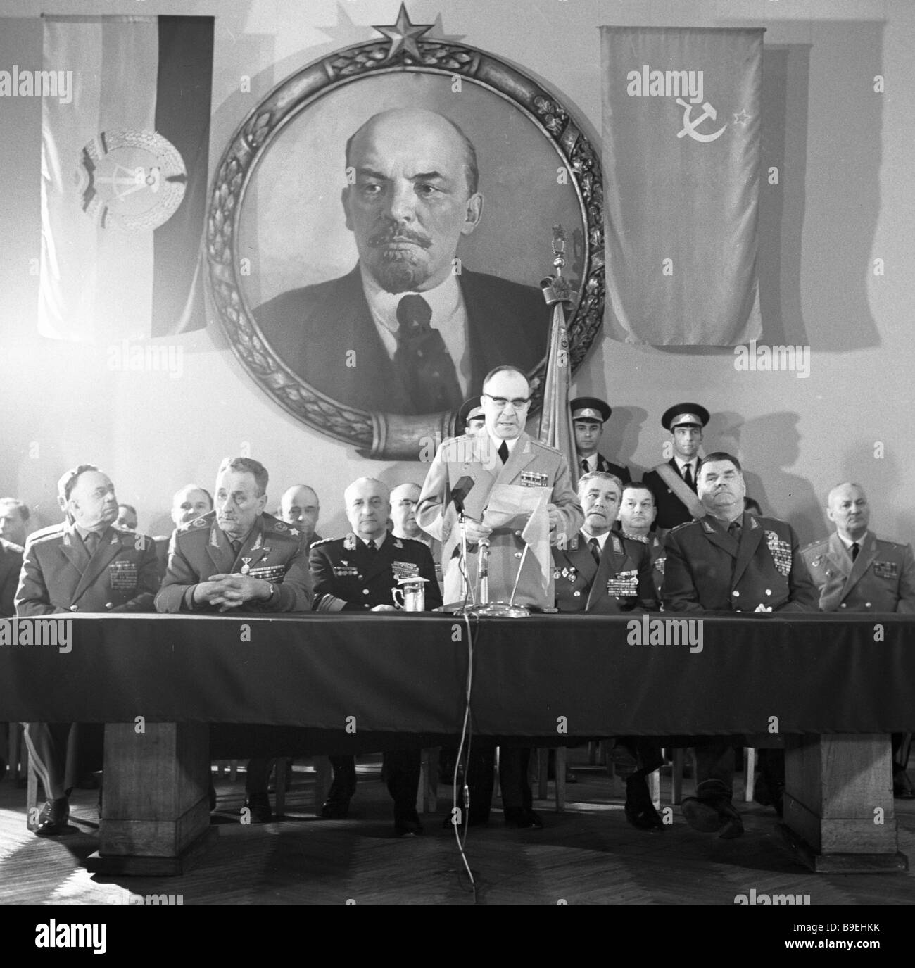 Colonel General A I Radzievsky speaking on the occasion of awarding the ...
