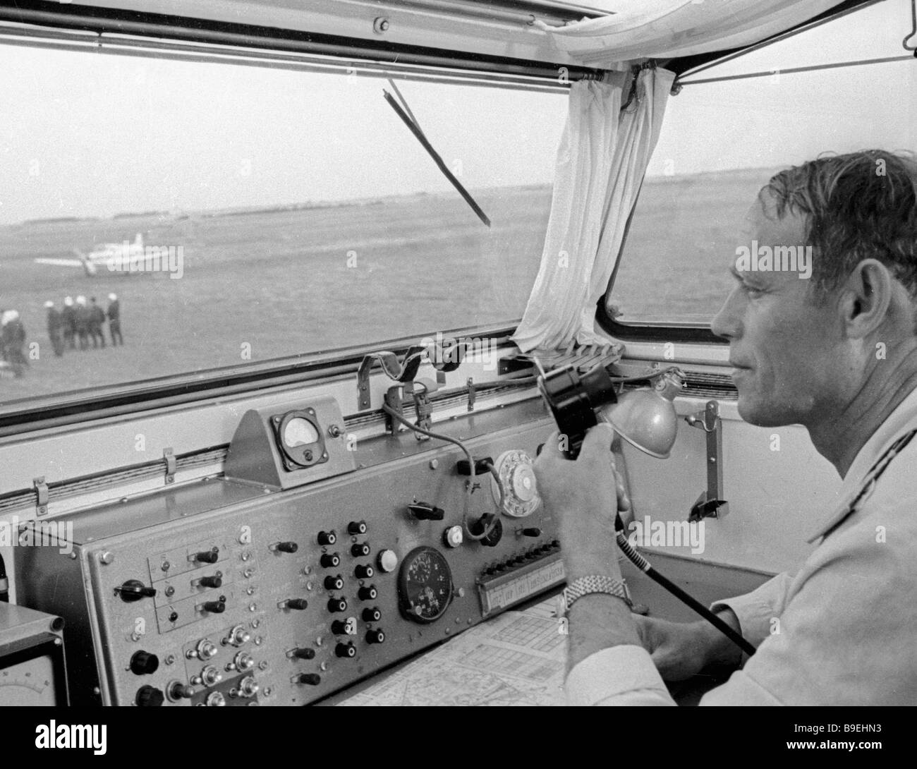 Flight operations director giving take off permit at the aerodrome of ...