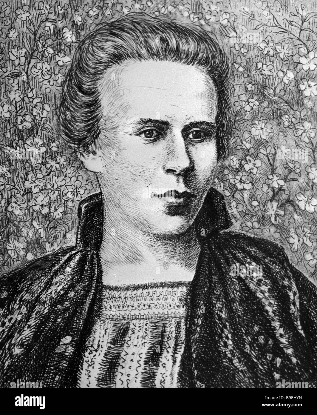 Reproduction of etching A Portrait of Lesya Ukrainka by Vasily Kassiyan ...