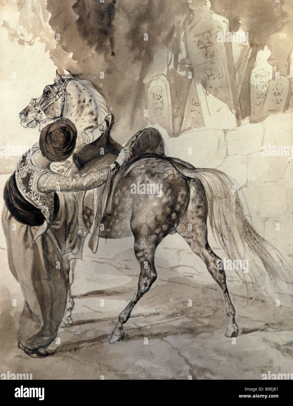 Reproduction of the sepia drawing The Mounting Turk 1835 by Karl ...