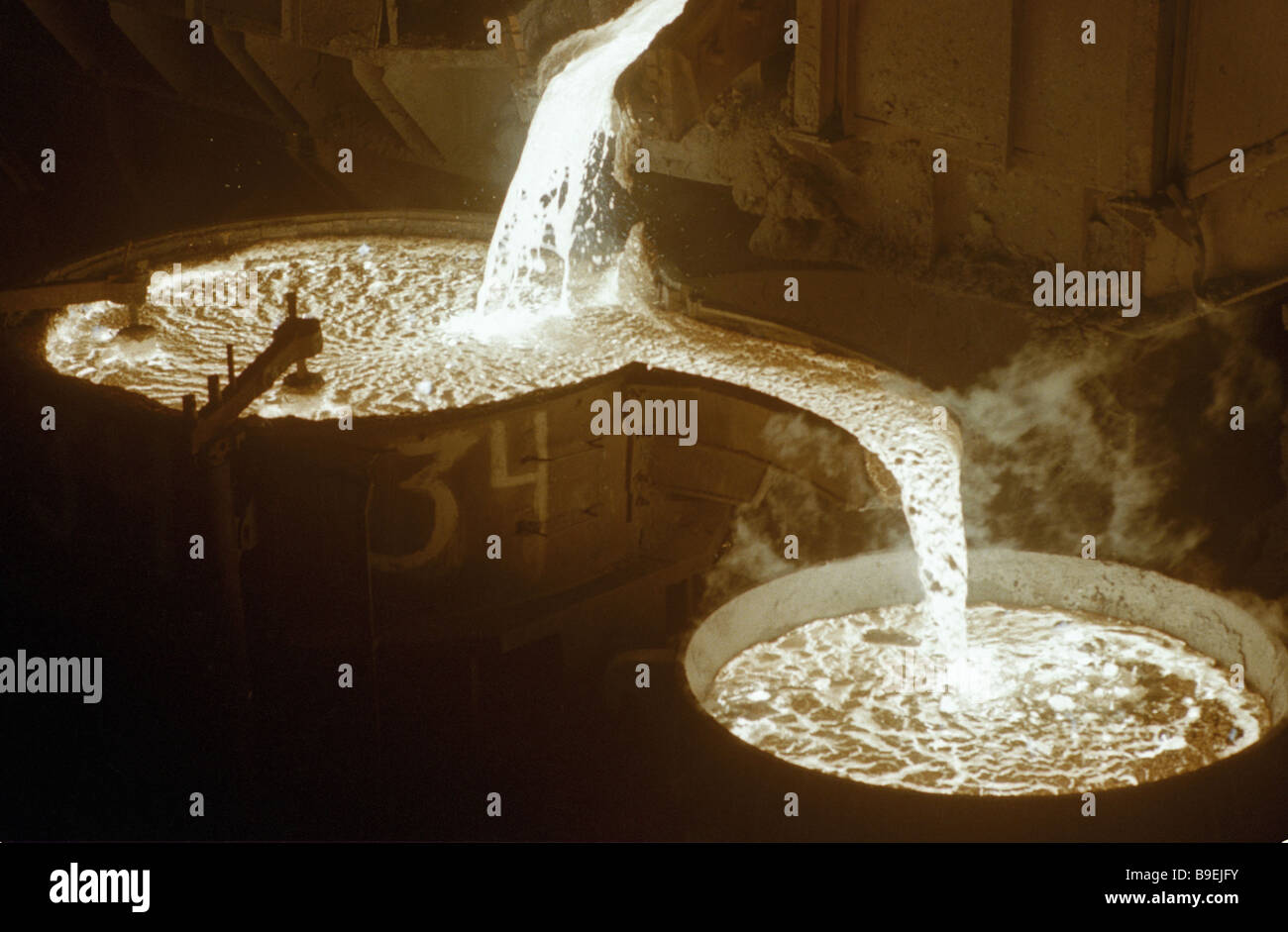 Metal tun dish teeming at the Cherepovets Iron and Steel Works Stock ...