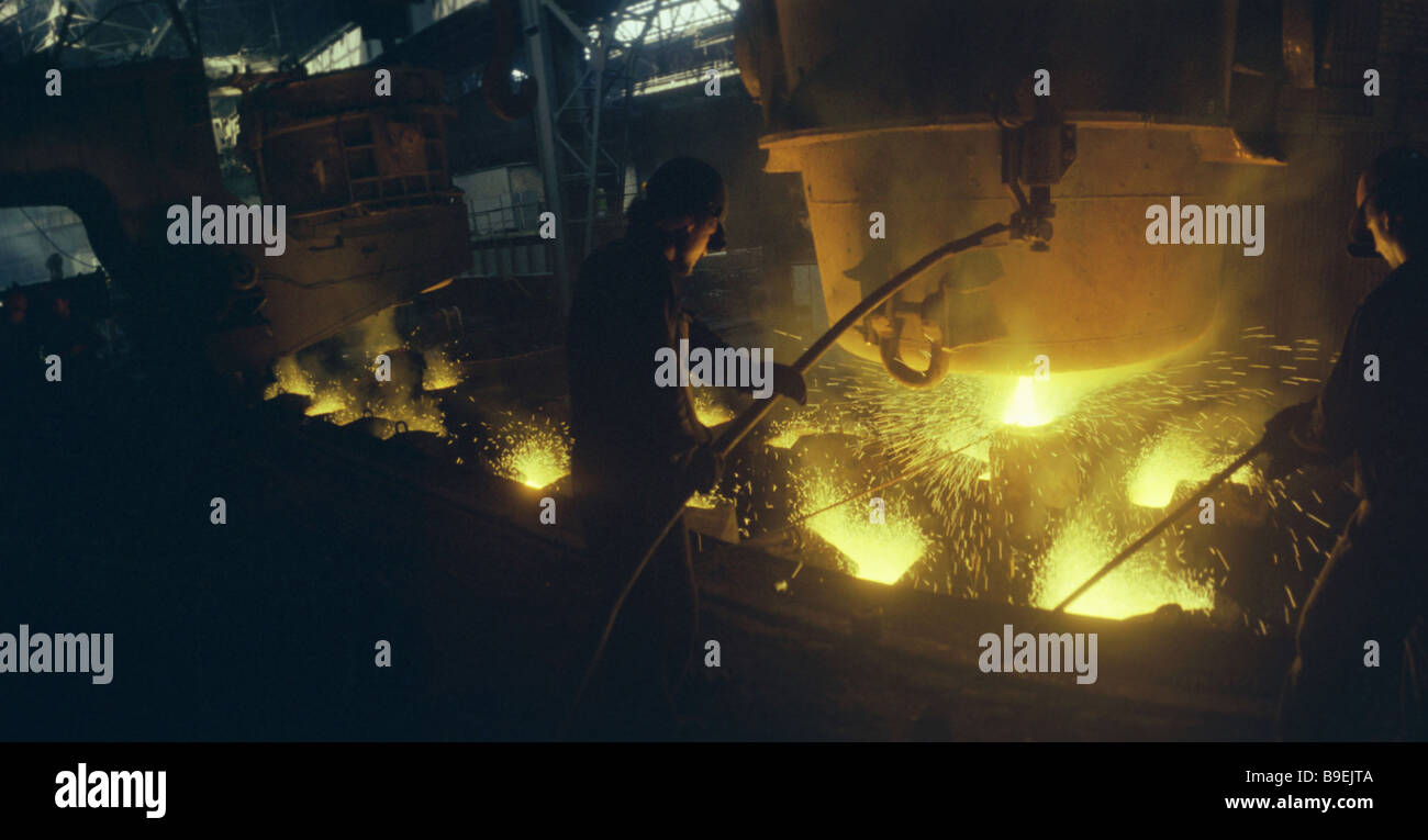 Smelted steel at the Dniepropetrovsk Iron and Steel Works Stock Photo ...