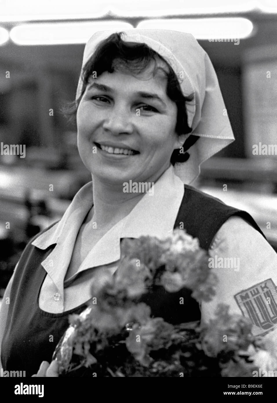 Maria Poleshchuk a weaver at the Moscow Order of Lenin Silk Combine ...
