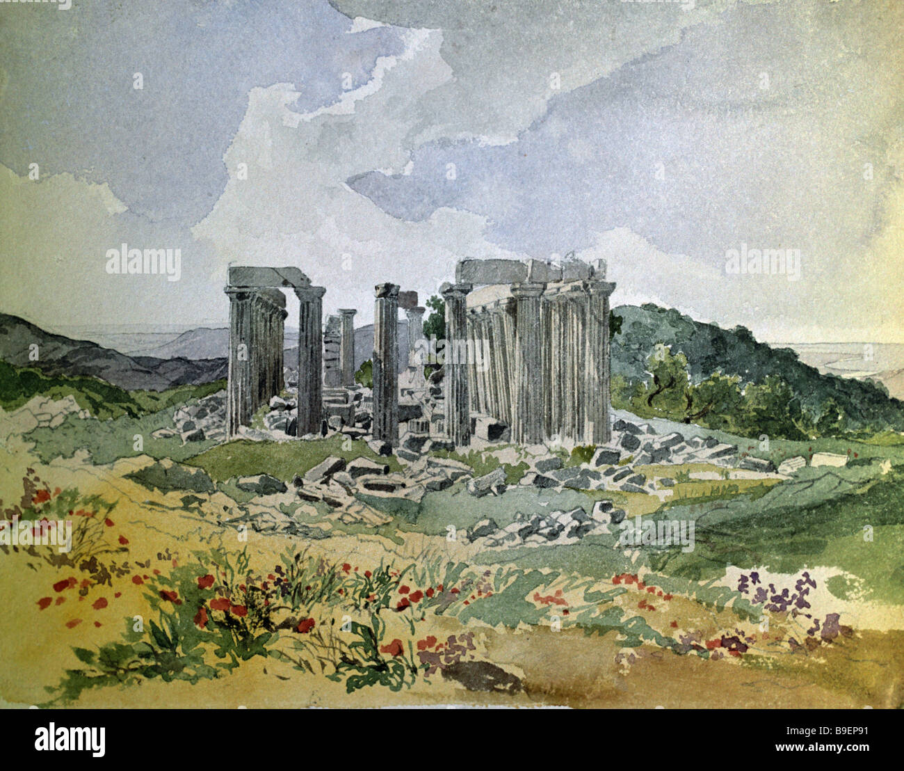 Karl Brullov s reproduced painting The temple of Apollo Epikourios in ...
