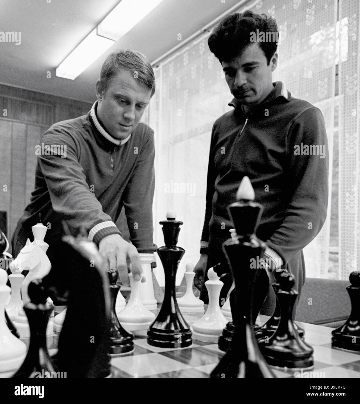 The Soyuz 23 spacecraft crew at a game of chess Captain Vyacheslav ...