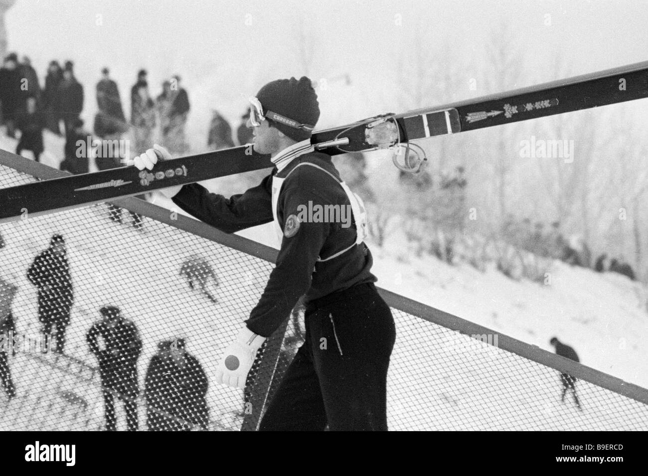 World two times ski jumping champion Gariy Napalkov before the jump ...
