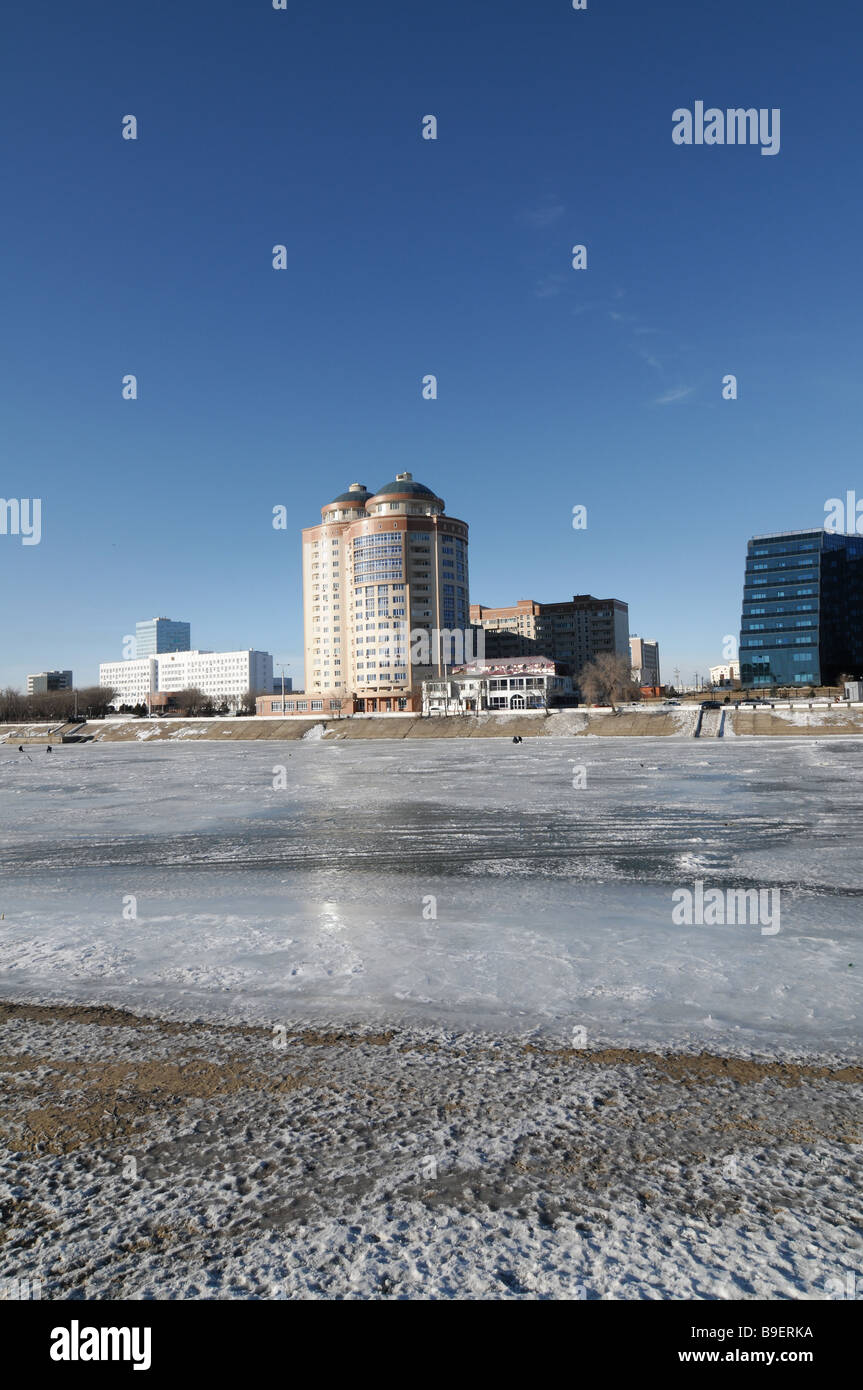 The frozen River Ural , Atyrau Kazakhstan, showing new property ...