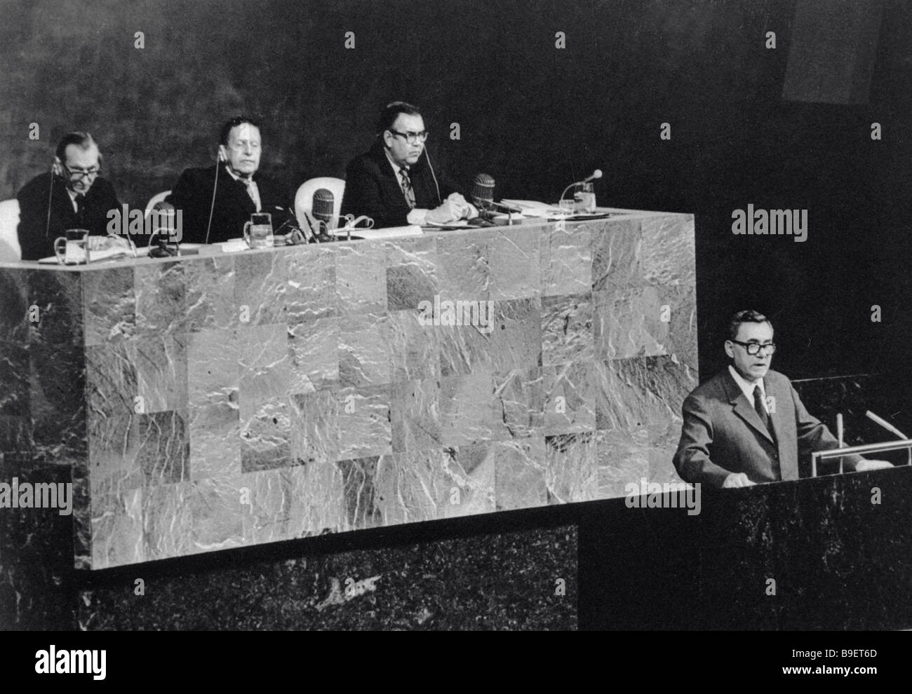 Soviet Foreign Minister Andrei Gromyko right bottom speaks at the UN ...