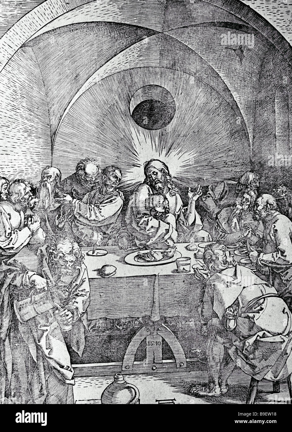 A reproduction of the pen and ink drawing The Last Supper by Albrecht ...
