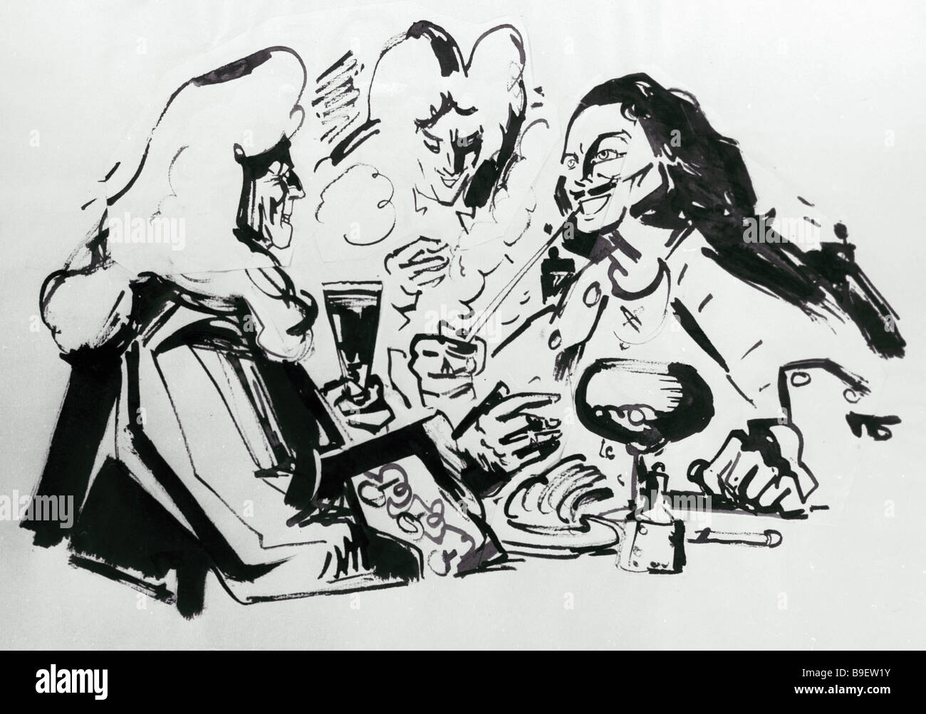 A reproduction of a drawing Peter I and foreigners by artist Pavel ...