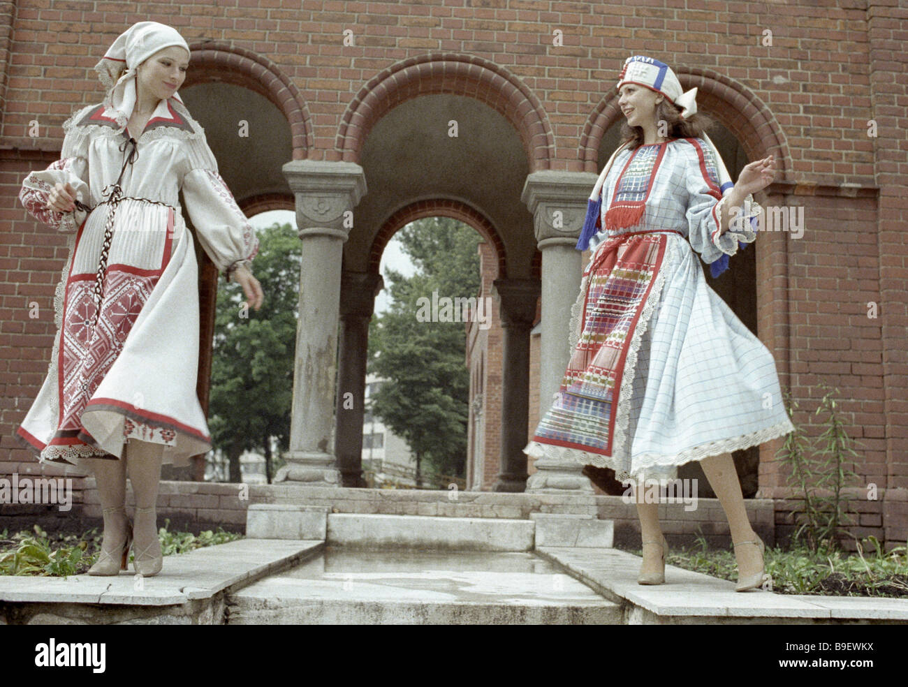 Minsk Fashion House models demonstrating folk style dresses of ...