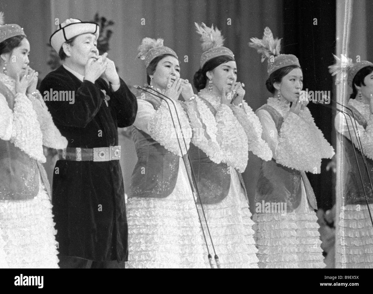 Temir komuz players of the Kyrgyz State Philharmonic playing a national ...