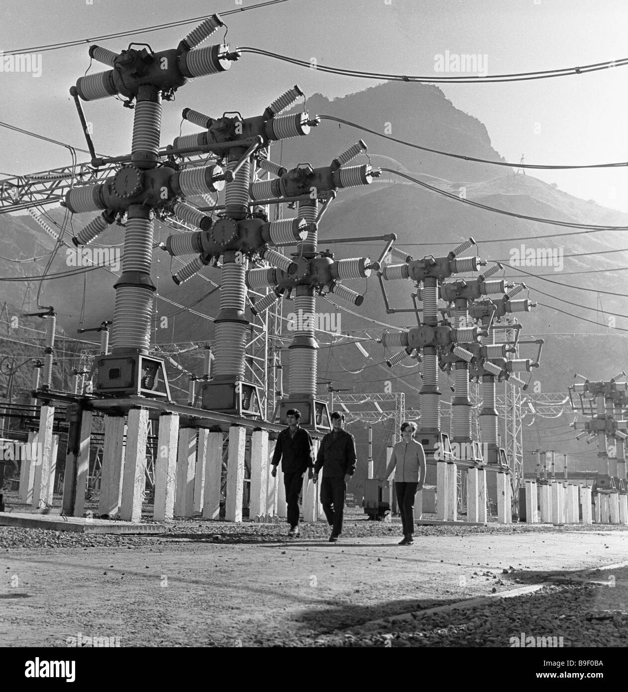 The Nurek Hydro switchboard s air blast breaker platform Stock Photo ...
