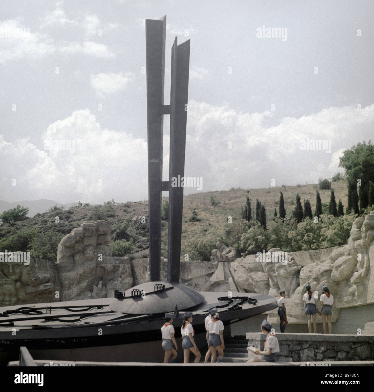 Young Pioneers at the Prometheus sculpture Artek recreation camp Crimea ...