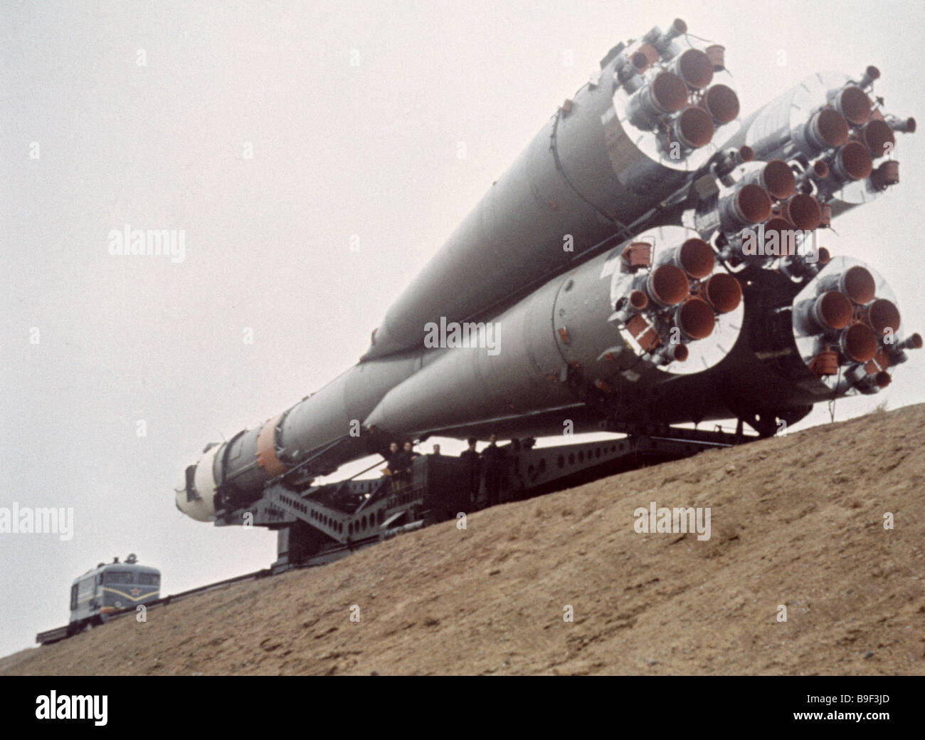 Carrier rocket with a spacecraft making for the launch site Stock Photo ...