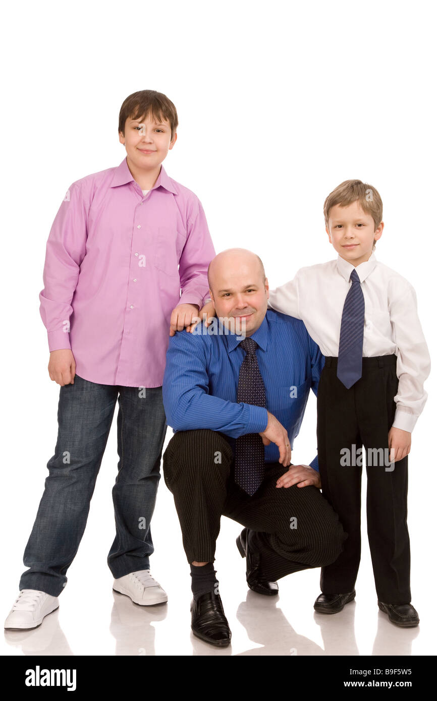 father with two sons on a white background Stock Photo - Alamy