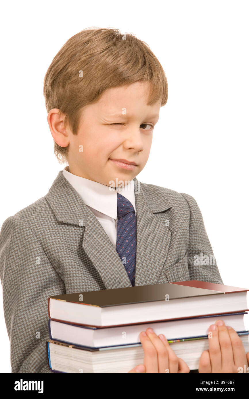 boy with books on a white background Stock Photo - Alamy
