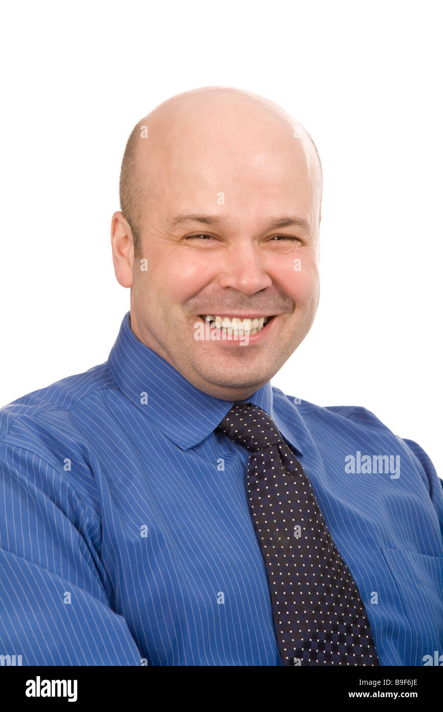 closeup portrait of the bald headed man on a white background Stock ...