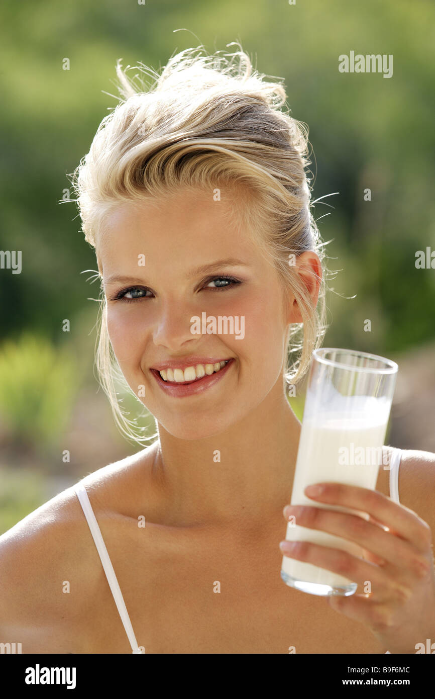 Woman young milk drinks smiling portrait series people blond cheerfully ...
