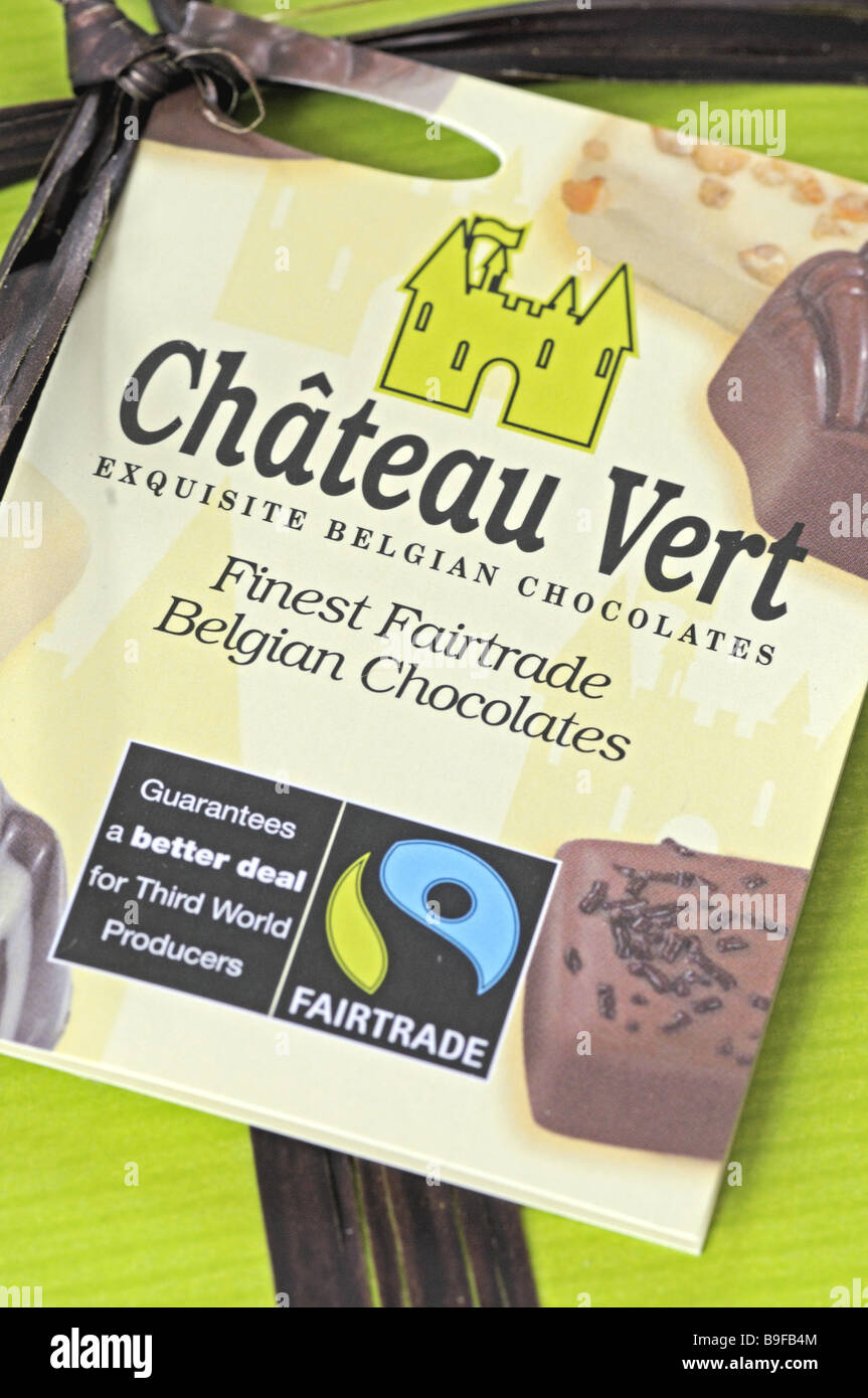 Chateau Vert Fairtrade Belgian Chocolates label Stock Photo - Alamy