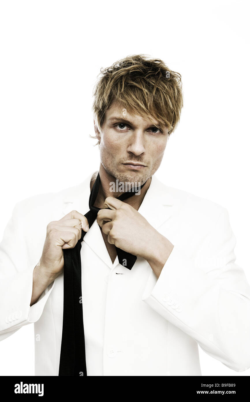 Man young suit knows neck tie black semi-portrait series people ...