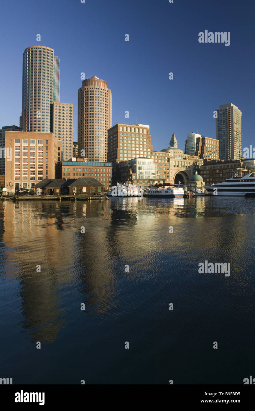 usa Massachusetts Boston skyline dock morning-mood America architecture ...
