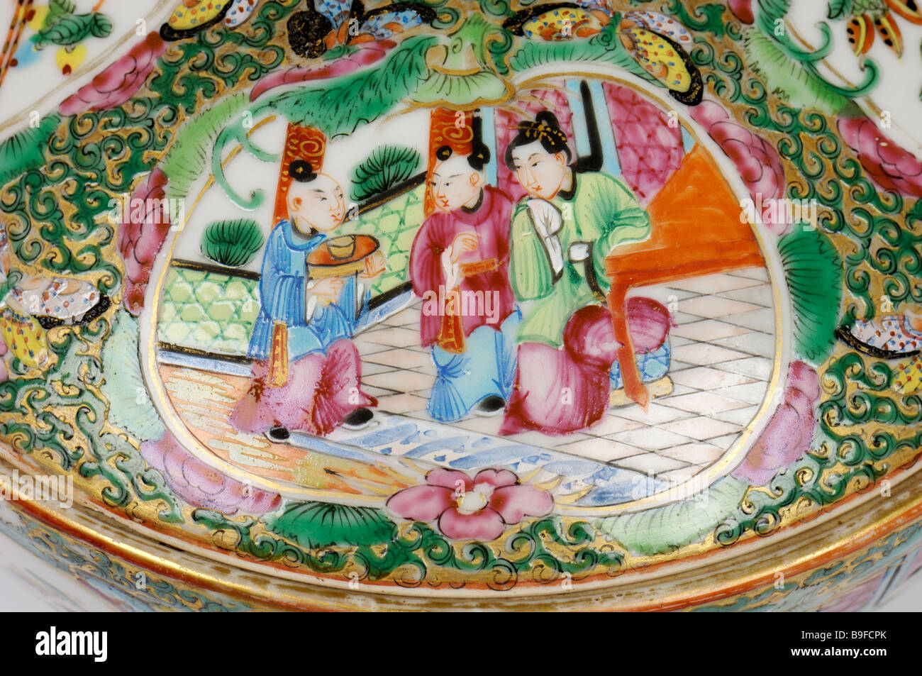 Detail of hand painted decoration on 19th C. Chinese Canton porcelain ...