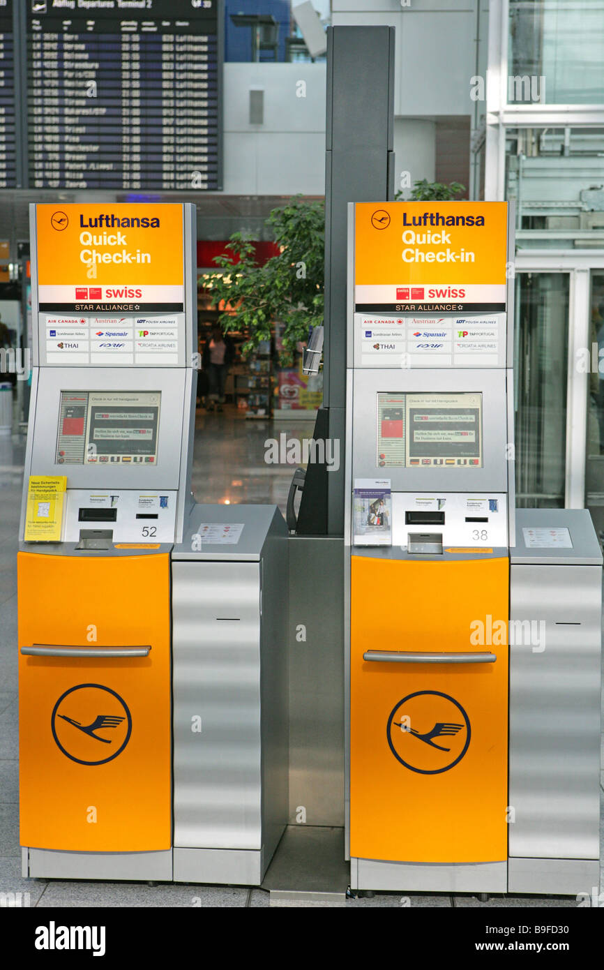 Germany Bavaria Munich airport Munich II indoors Quick-Check-in Takeoff ...