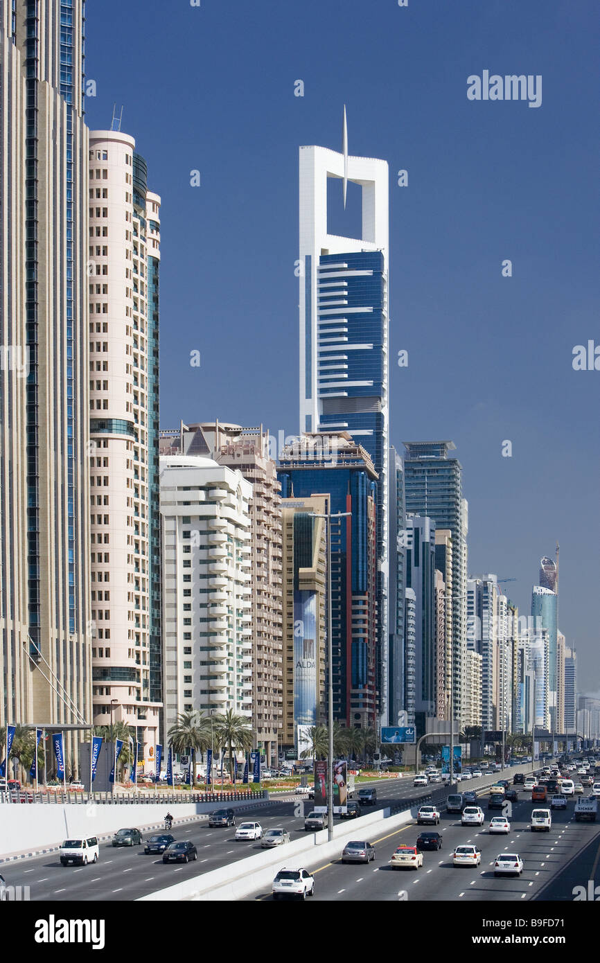 United Arabic emirates Dubai high-rises Sheikh Zayed Road street ...