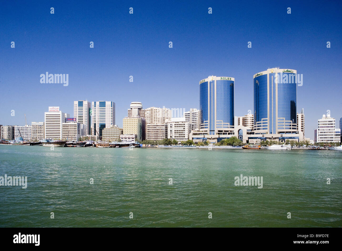 United Arabic emirates Dubai city view Deira Twintowers harbor sheikdom ...