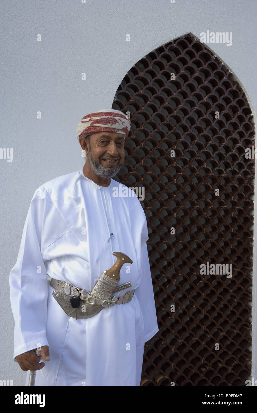 Oman Muscat senior turban belt crooked-dagger smiling sultanate people ...
