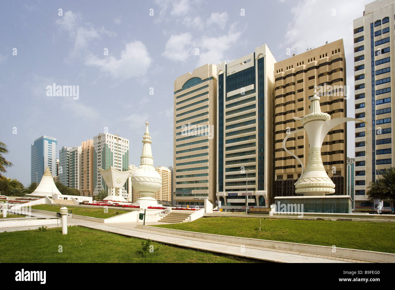 United Arabic emirates Abu Dhabi-city high-rises park sculptures ...