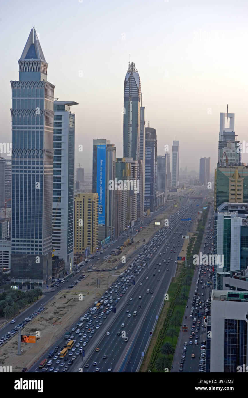 United Arabic emirates Dubai Sheikh Zayed Road high-rises top view ...
